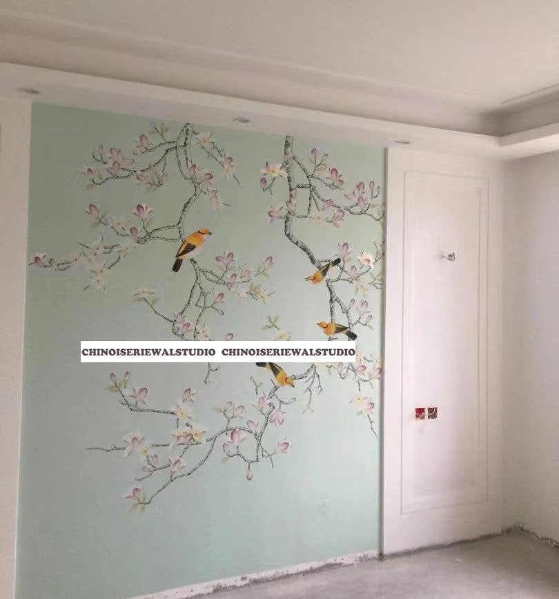 Magnolia Wallpaper Hand Painted Wallpapers on Silk 36"x96"/panel ...