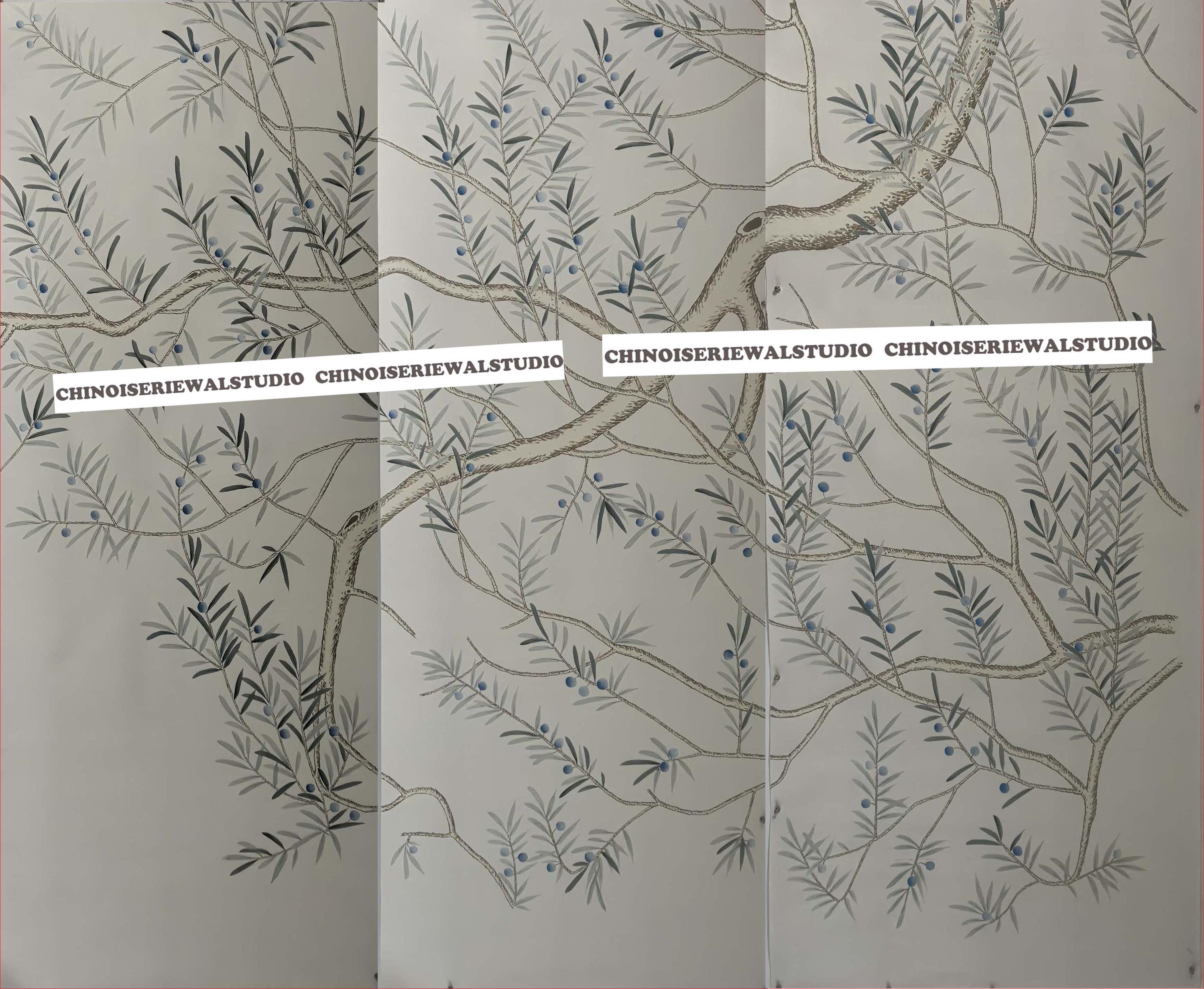 Tree Wallpapers | Chinoiserie Panels Hand Painted Artworks on Slub Silk ...