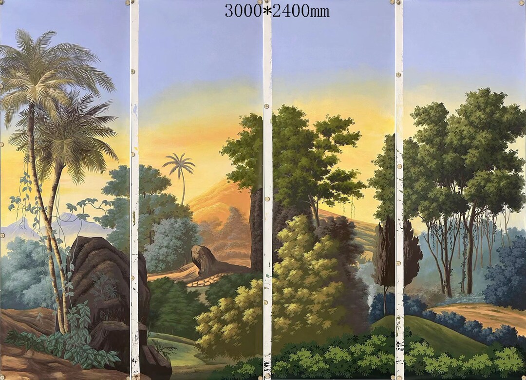 Panoramic Mural Forest Hand Painted Wallpaper on Scenic Paper 29.5" X ...