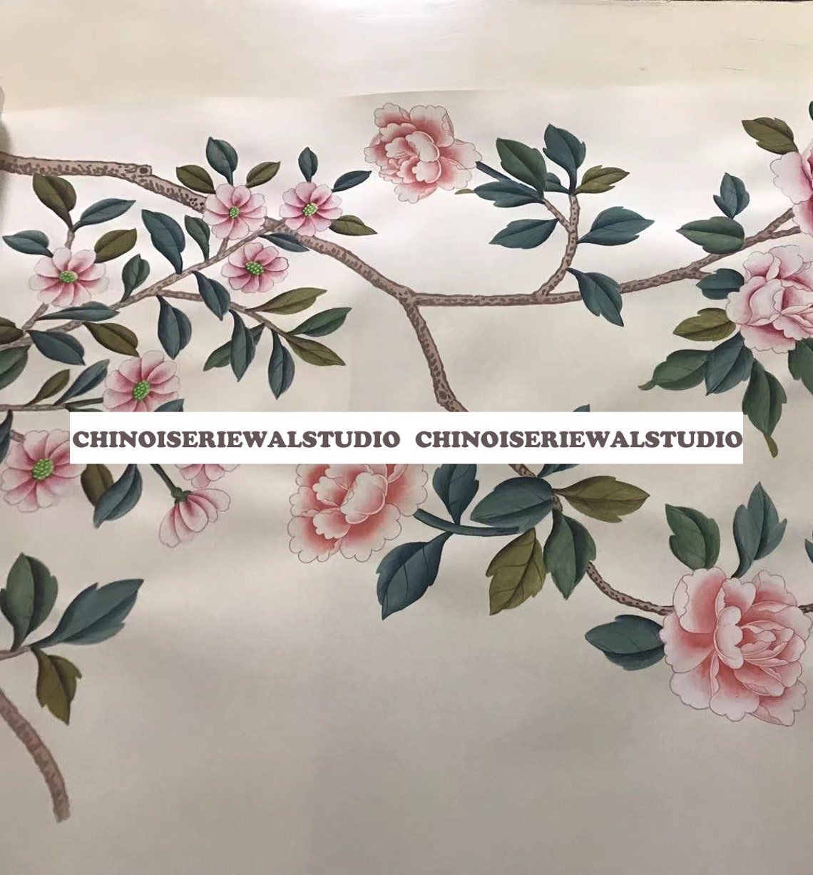 Pink Floral Chinoiserie Wallpapers Hand Painted Wallpapers on Silk ...