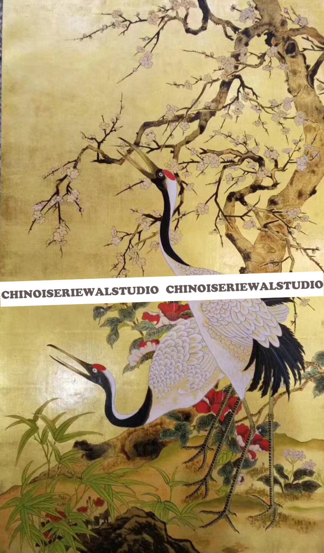 Gold Leaf Chinoiserie Panel Handpainted Wallpapers 36"x62"/panel ...