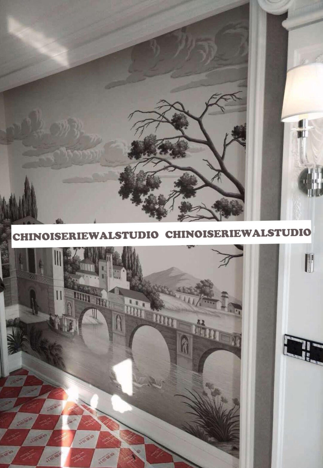 View of Italy Panoramic Murals Hand Painted Wallpapers on Scenic Paper ...