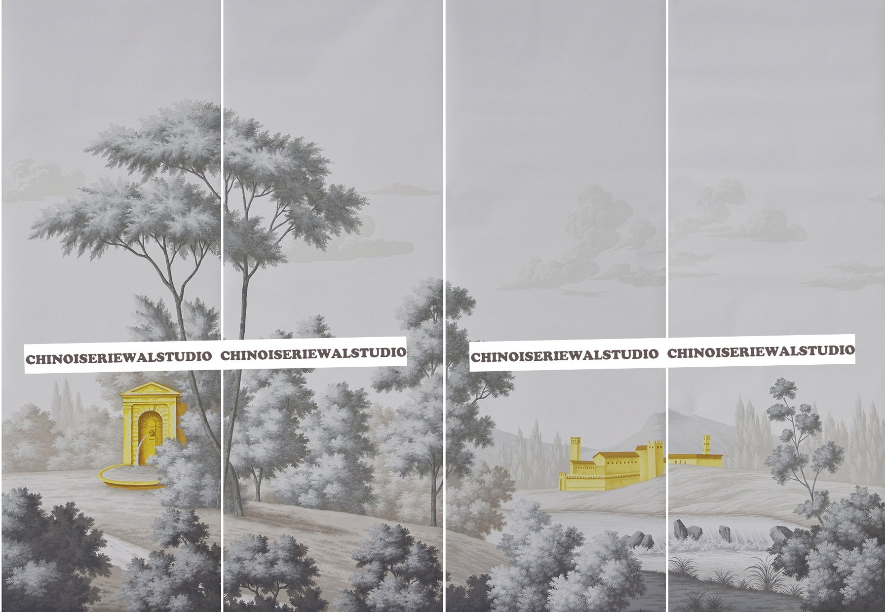 Panoramic Mural Hand Painted Wallpapers on Scenic Paper 36x96/panel ...