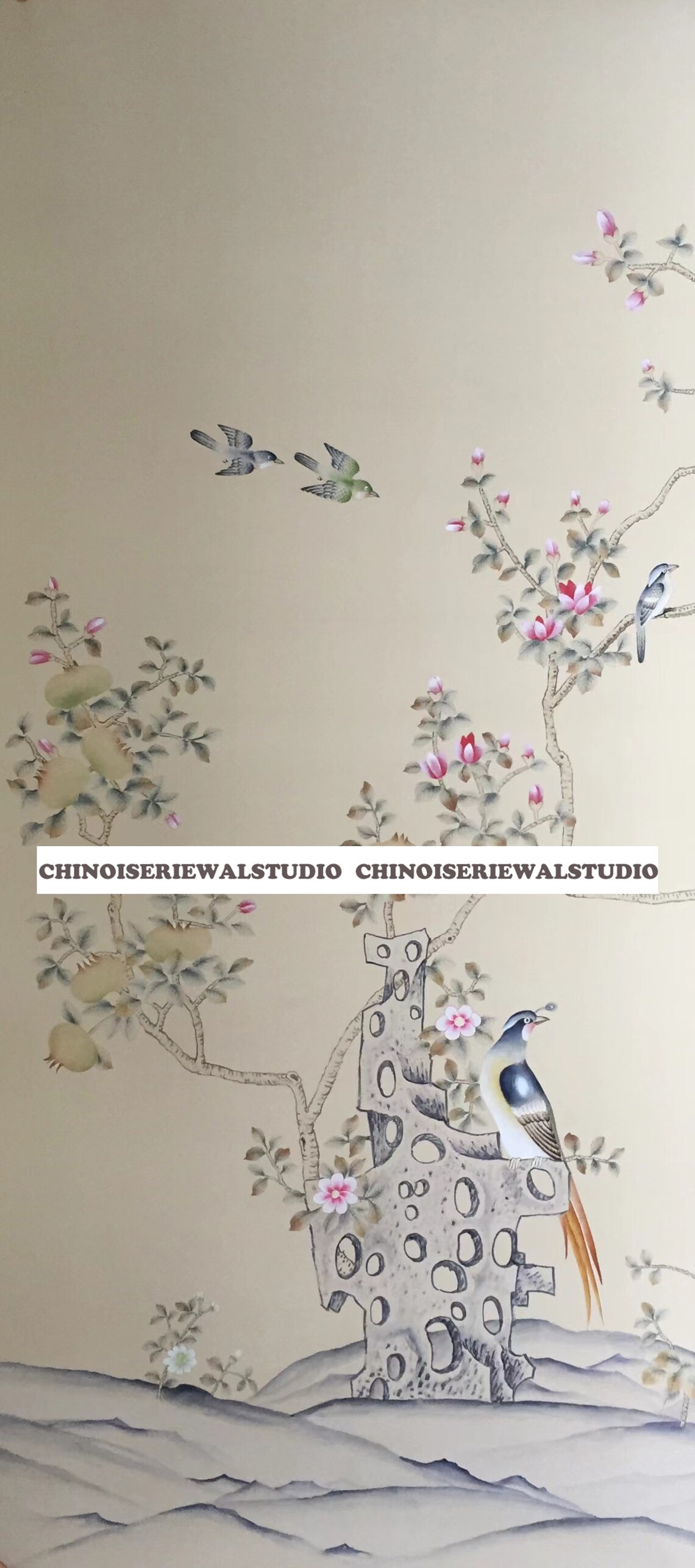 Japanese Garden Hand Painted Wallpapers | Chinoiserie Artworks - Etsy