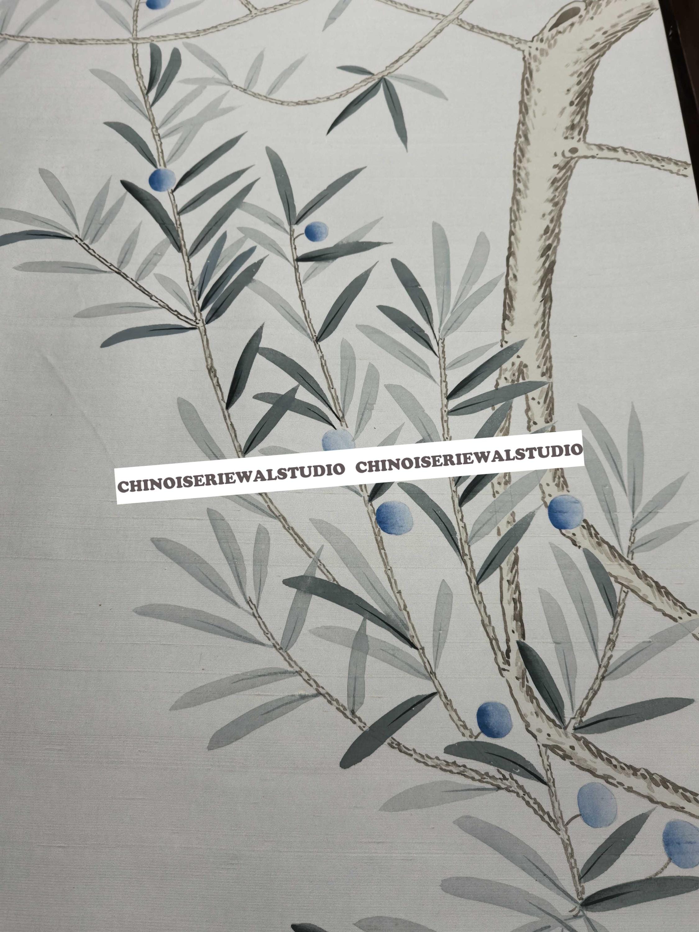Tree Wallpapers | Chinoiserie Panels Hand Painted Artworks on Slub Silk ...