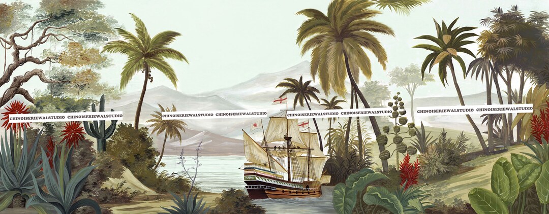 Landscape Panoramic Murals Handpainted Wallpaper on Scenic Paper 38" X ...