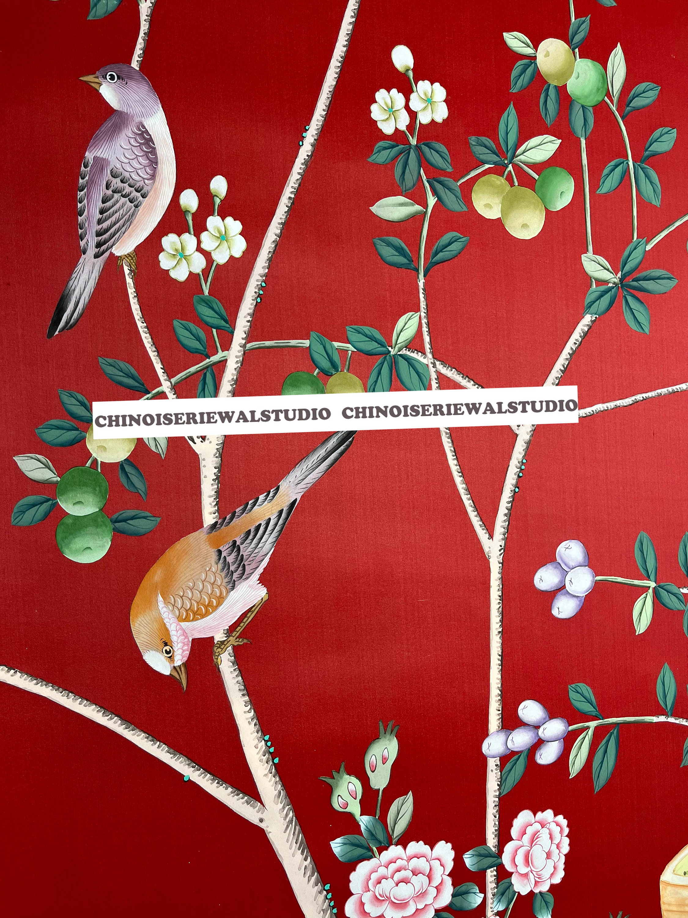 Chinoiserie Wallpapers Chinoiserie Panel Hand Painted Wallpaper on Red ...