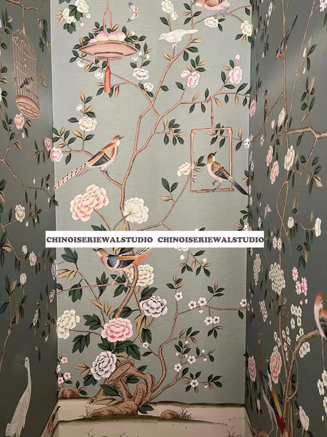 Chinoiserie Wallpapers Chinoiserie Panels Hand Painted Artworks on Blue ...