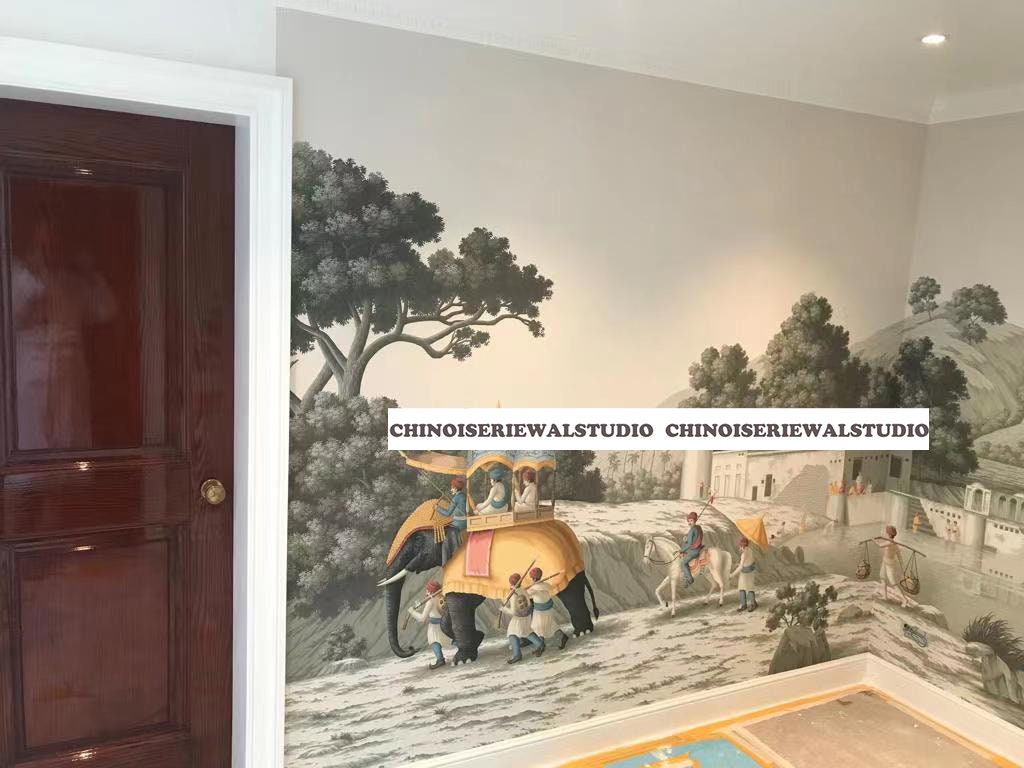India Mural Hand Painted Wallpapers on Crystal Grey Scenic Paper 36x88 ...