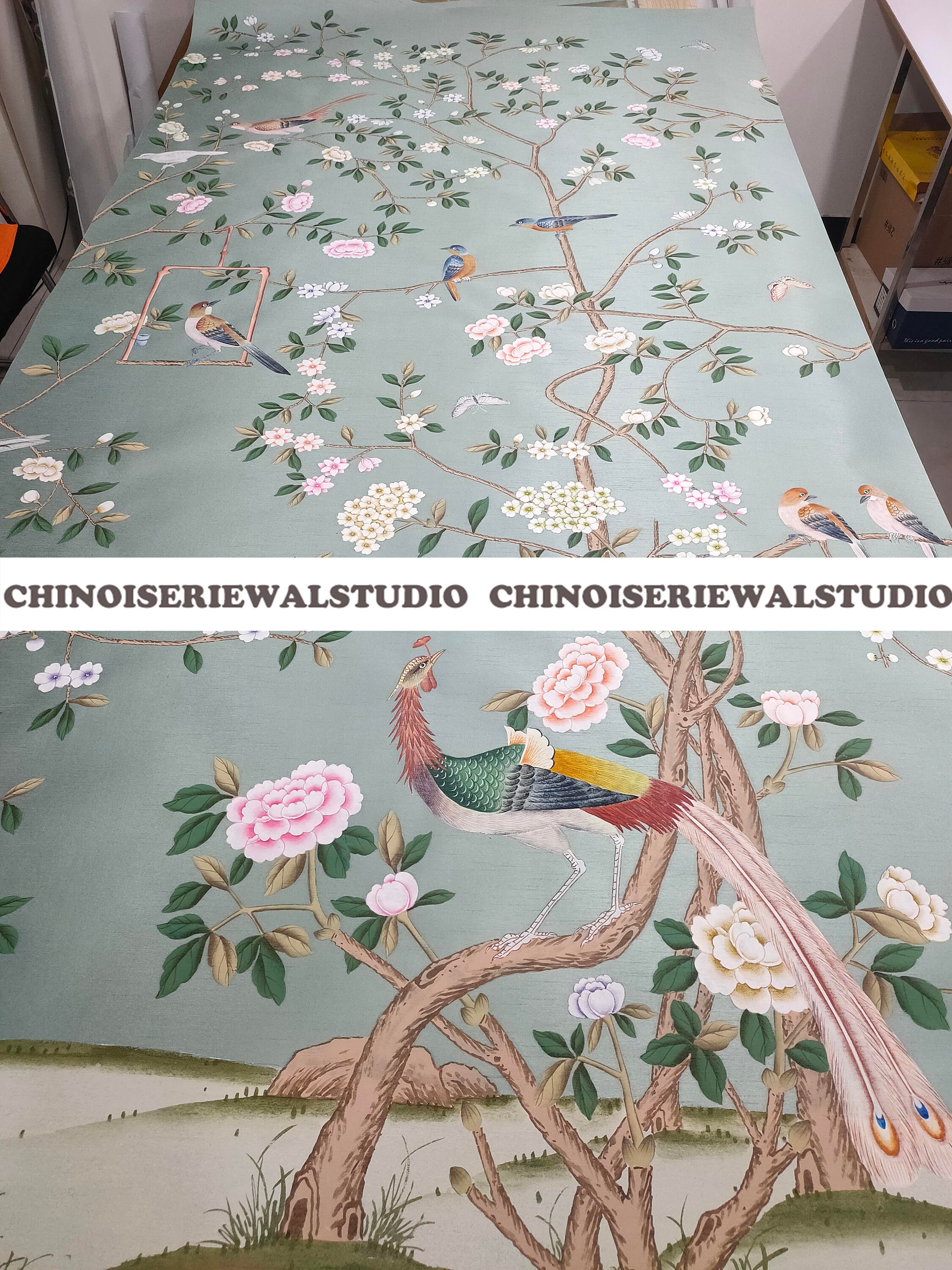 Chinoiserie Wallpapers Chinoiserie Panels Hand Painted Artworks on Blue ...