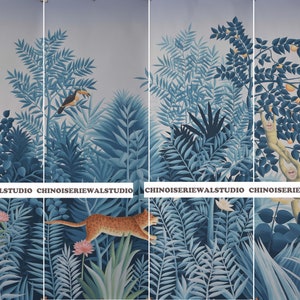 Jungle Wallpaper Panoramic Murals Handpainted Artworks on Scenic Paper ...