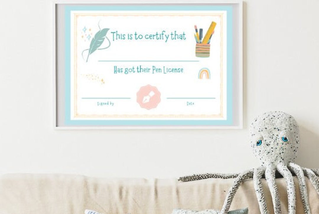 Pen License Certificate, Home Education Certificate, - Etsy