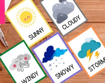 Weather Flashcards Flash Cards for Kids Home Schooling Types of Weather ...