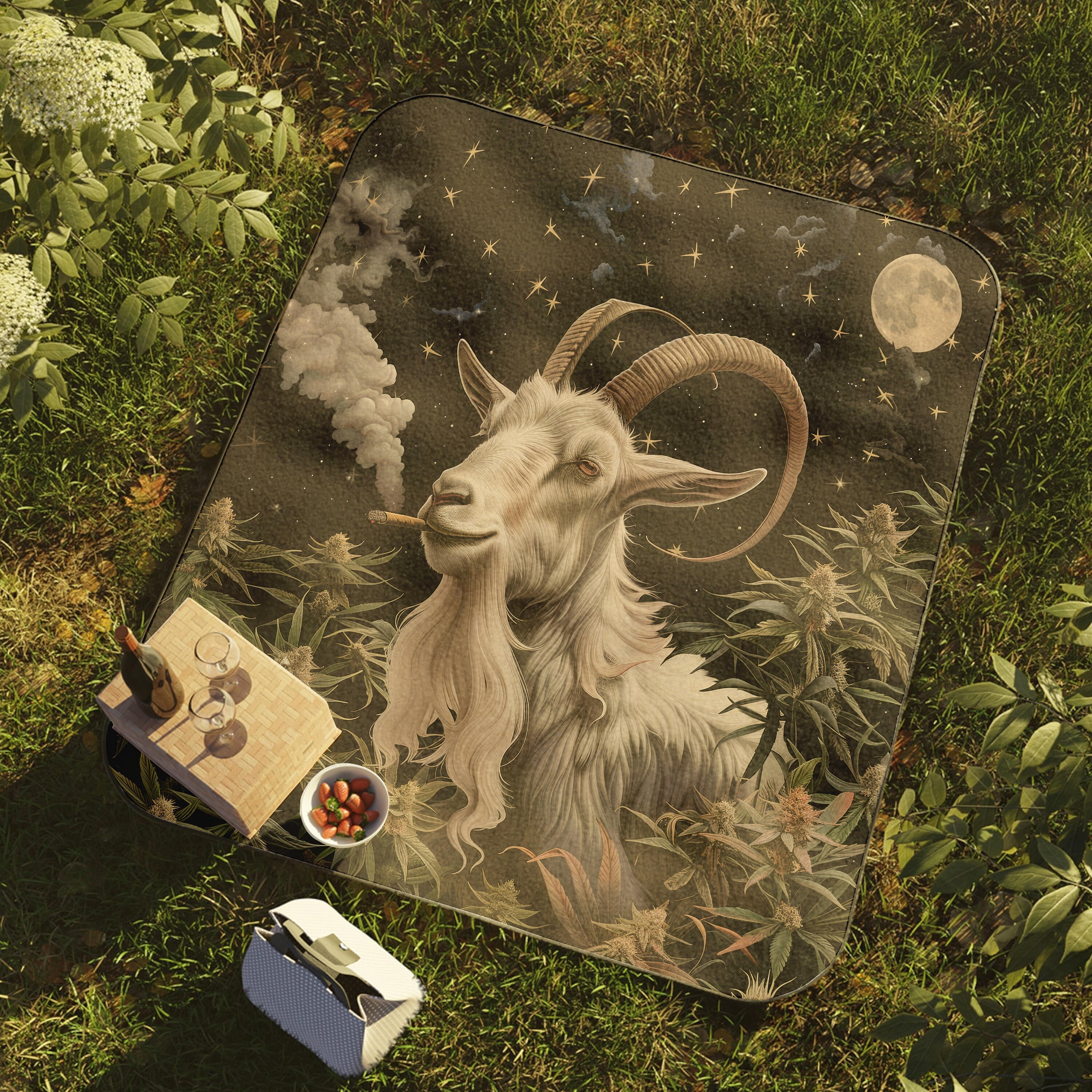 Goat Smoking Weed Throw Blanket | Marijuana Nature Scene and Funny ...