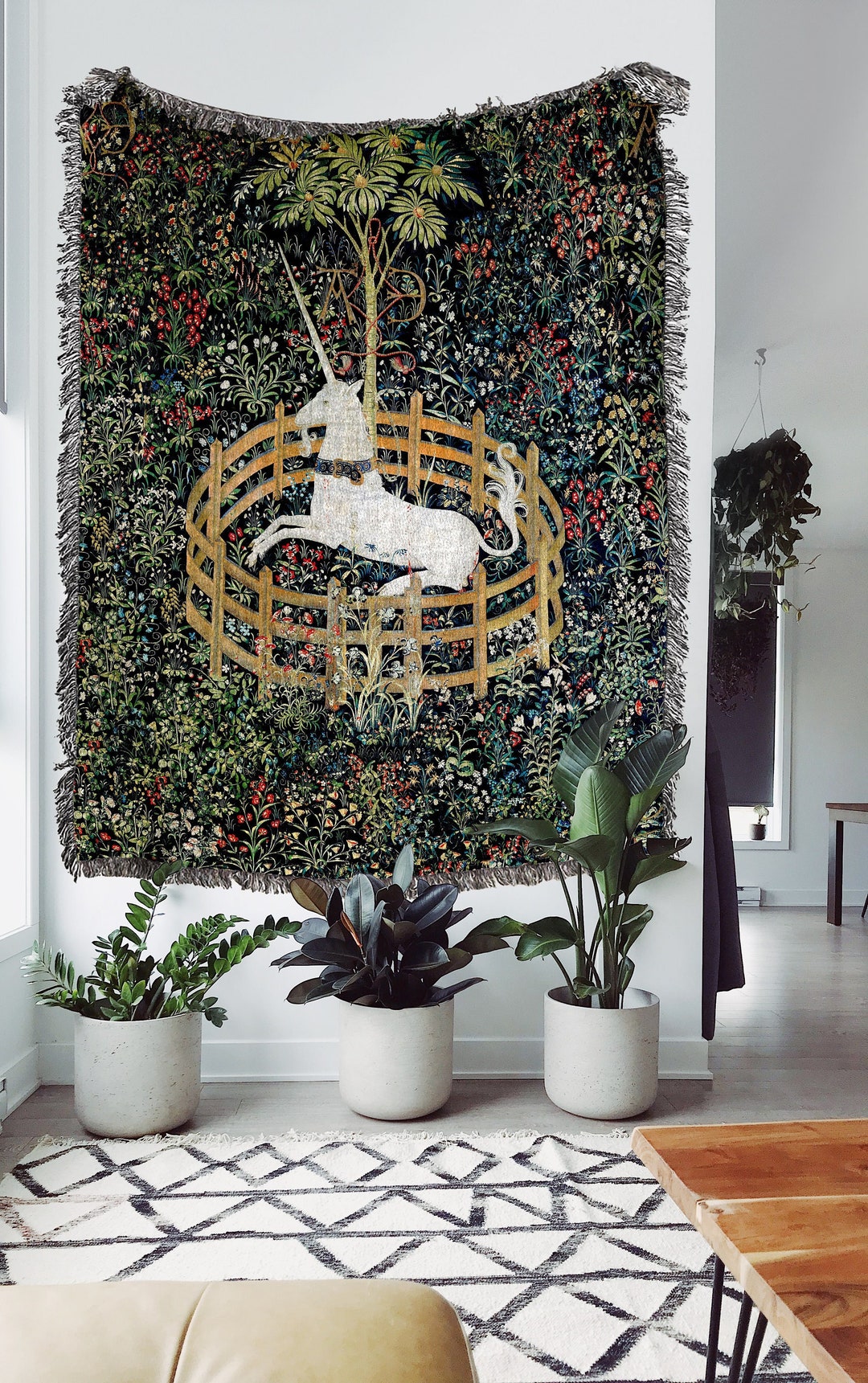 Unicorn in Captivity Woven Tapestry Blanket | Medieval Renaissance Wall ...
