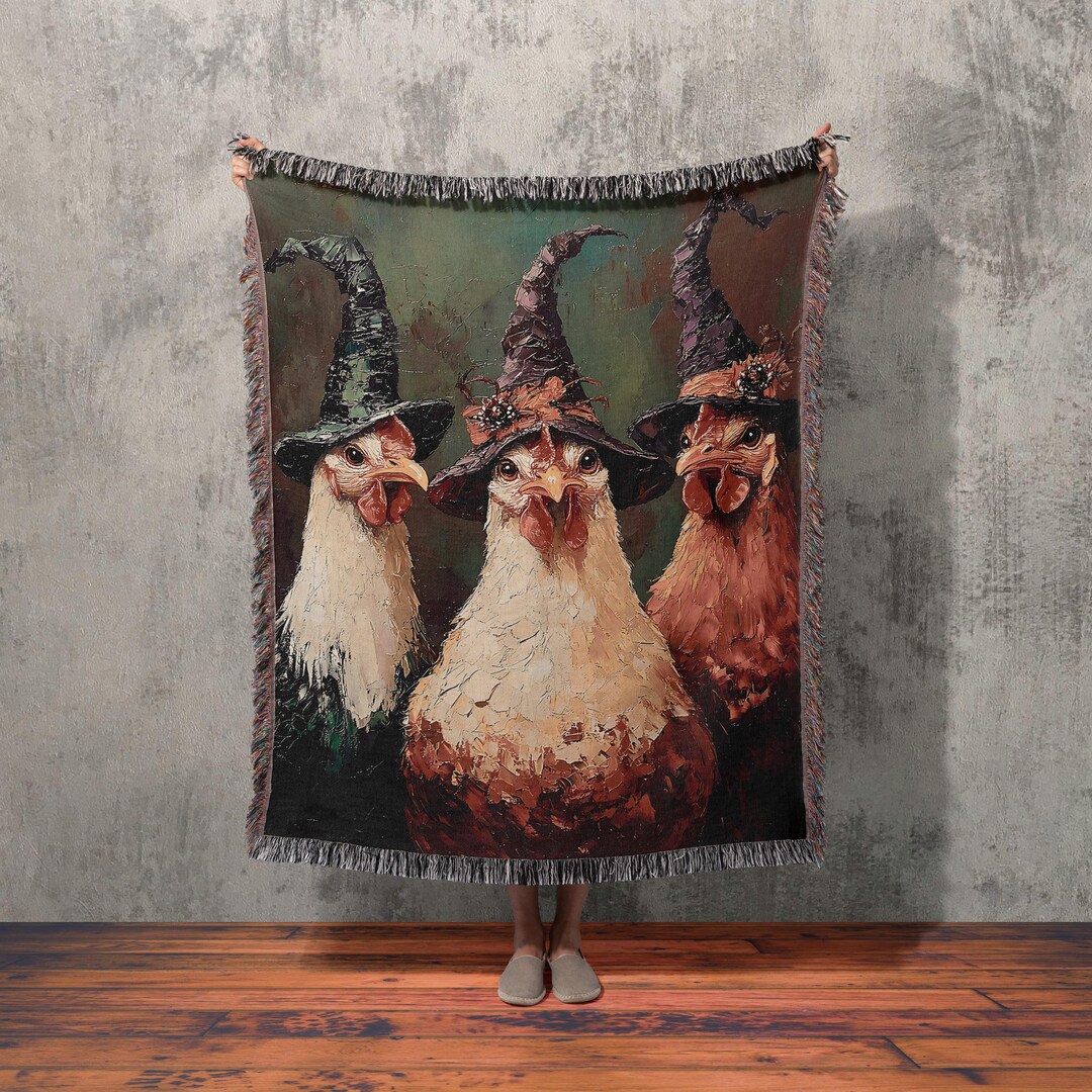 Whimsical Witch Hat Chickens Blanket: Cozy Halloween Decor - Etsy