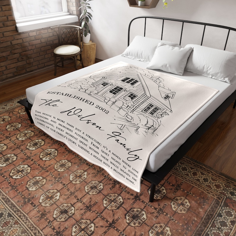Personalized House Portrait Throw Blanket: Custom Home Sketch - Etsy