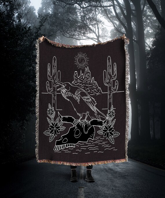 Gothic Crow Woven Throw Blanket: Gothic Tapestry Desert Crow - Etsy