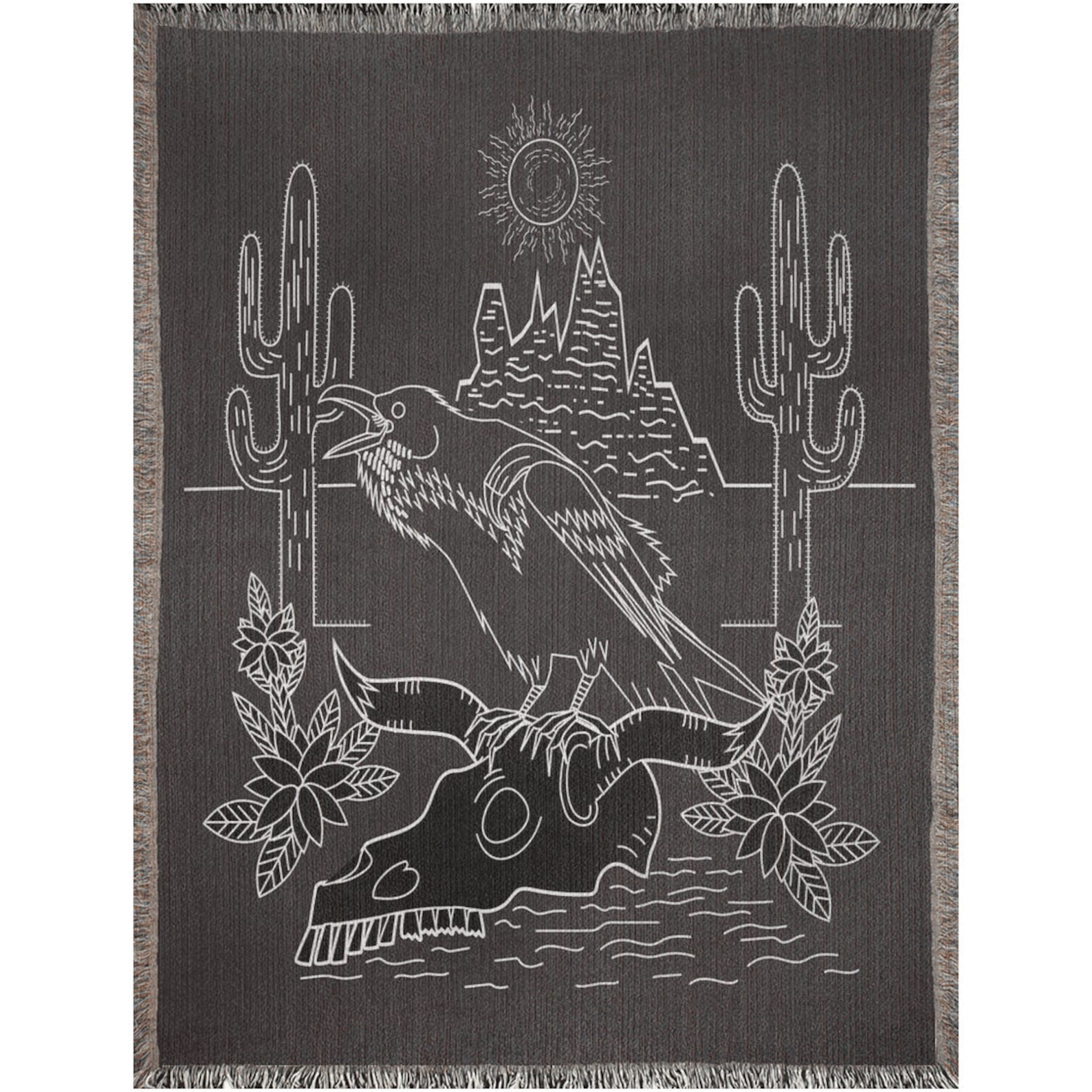 Gothic Crow Woven Throw Blanket: Gothic Tapestry Desert Crow - Etsy
