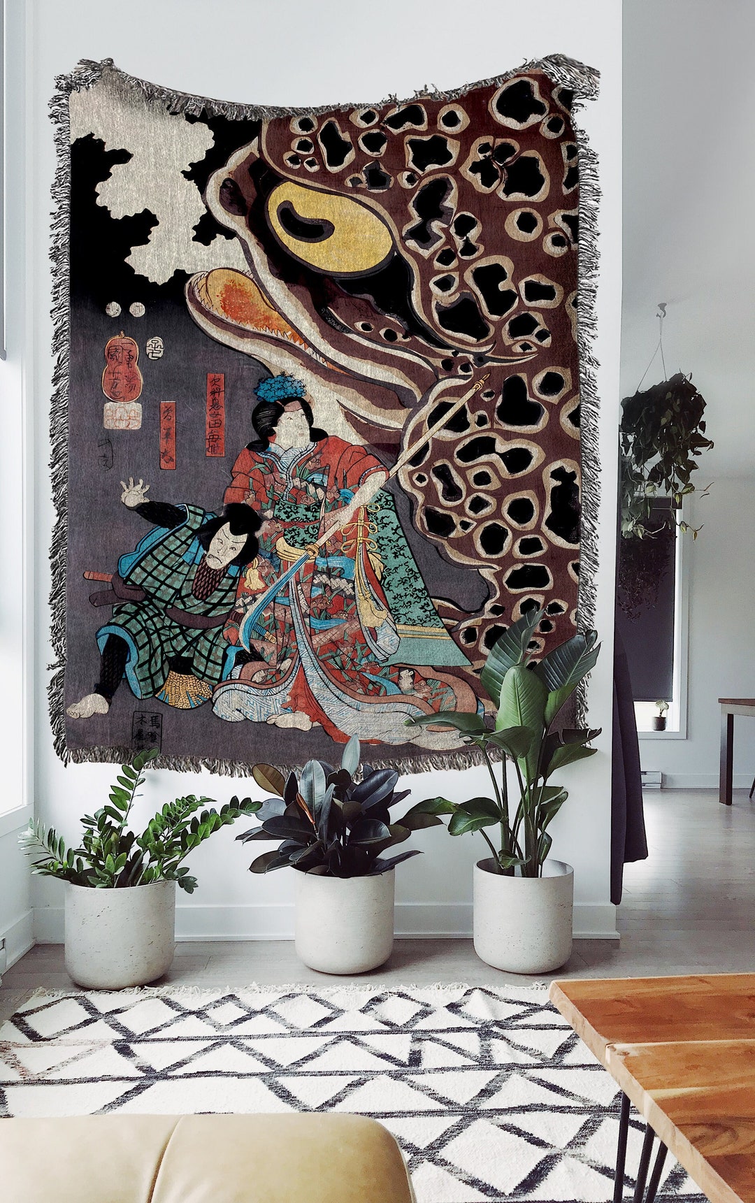 Jiraya Vs Orochimaru Woven Blanket: Japanese Mythology Art Tapestry ...