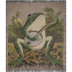 Banjo Frog Woven Throw Blanket: Vintage Americana Folklore Toad ...