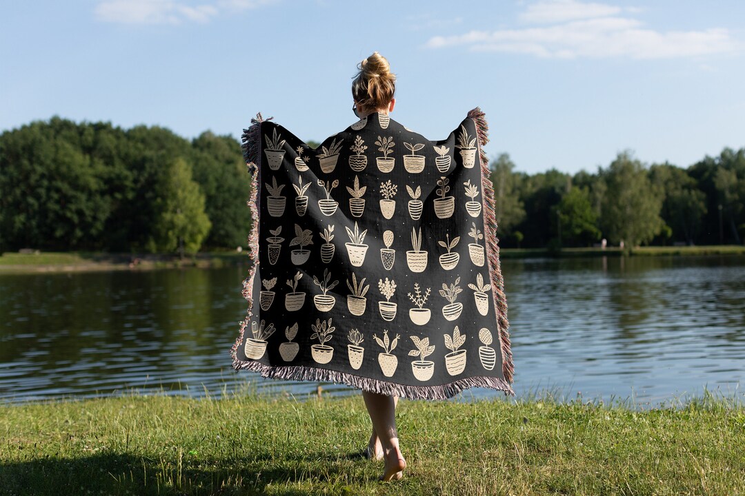 Boho Plants Throw Blanket: Kawaii Floral Woven Tapestry for Plant ...