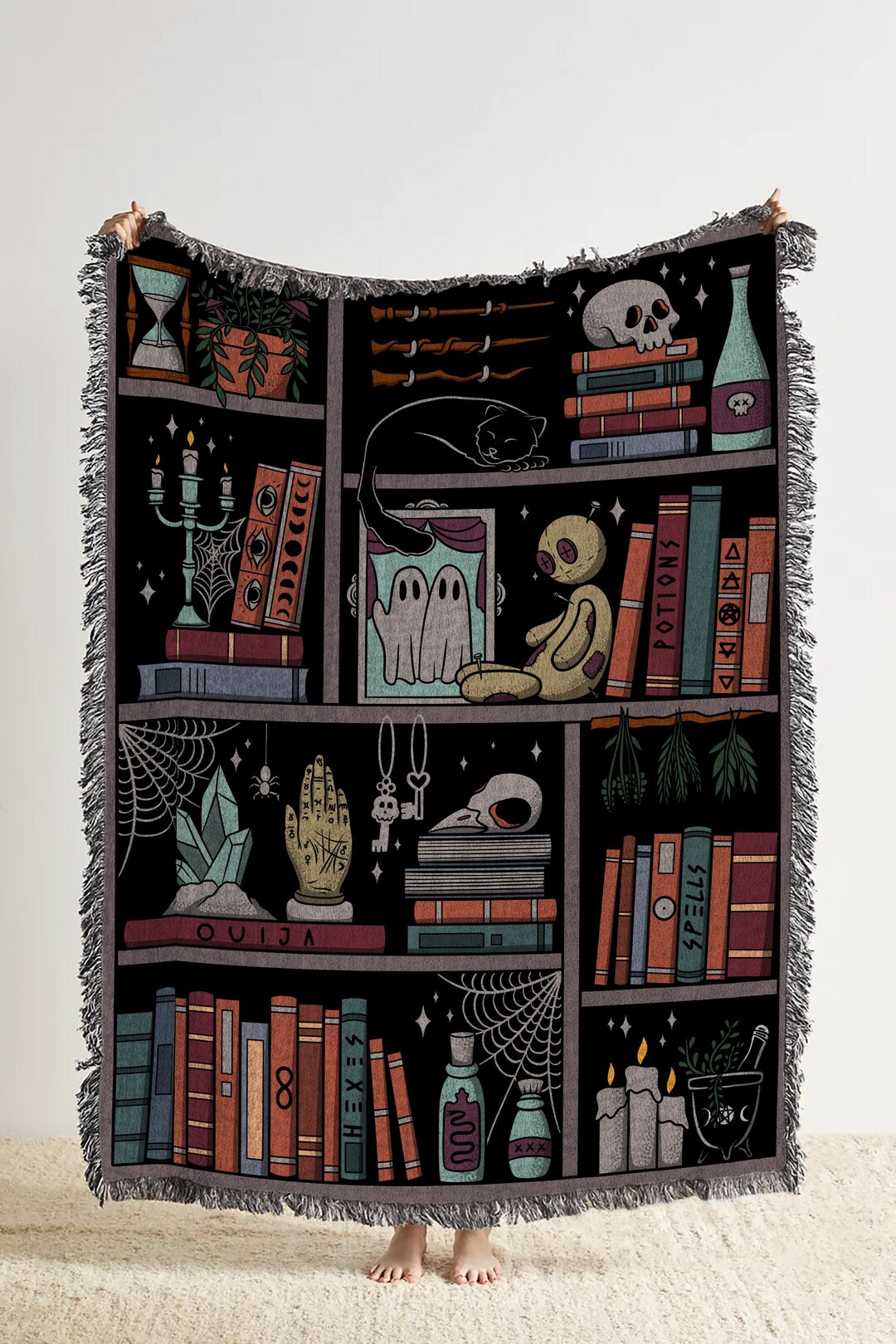 Witchcore Bookshelf Woven Throw Blanket | Whimsygoth Book Nook ...