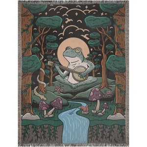 Forest Banjo Frog Woven Throw Blanket: Retro Forest Frog Woven Tapestry ...