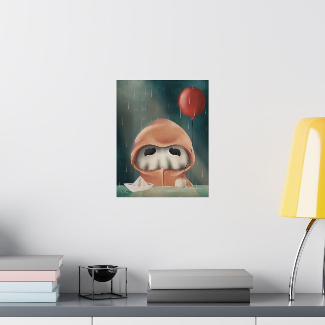 Rainy Ghost With Red Balloon Print | Whimsical Halloween Decor, Spooky ...