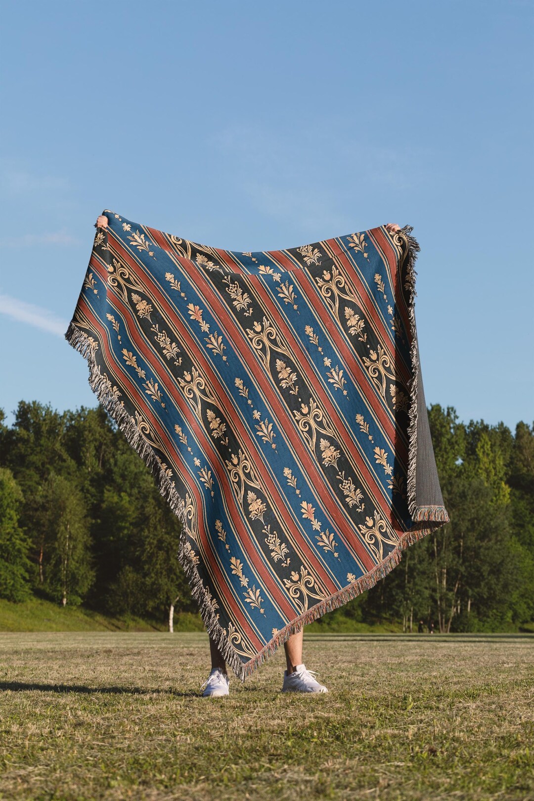 Renaissance Stripe Throw Blanket: Elegant Victorian Tapestry Design - Etsy