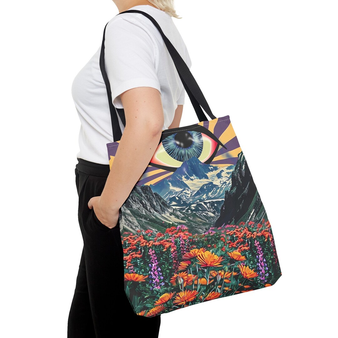 Eye in the Sky Tote Bag: Trippy Floral Psychedelic Messenger Bag - Etsy