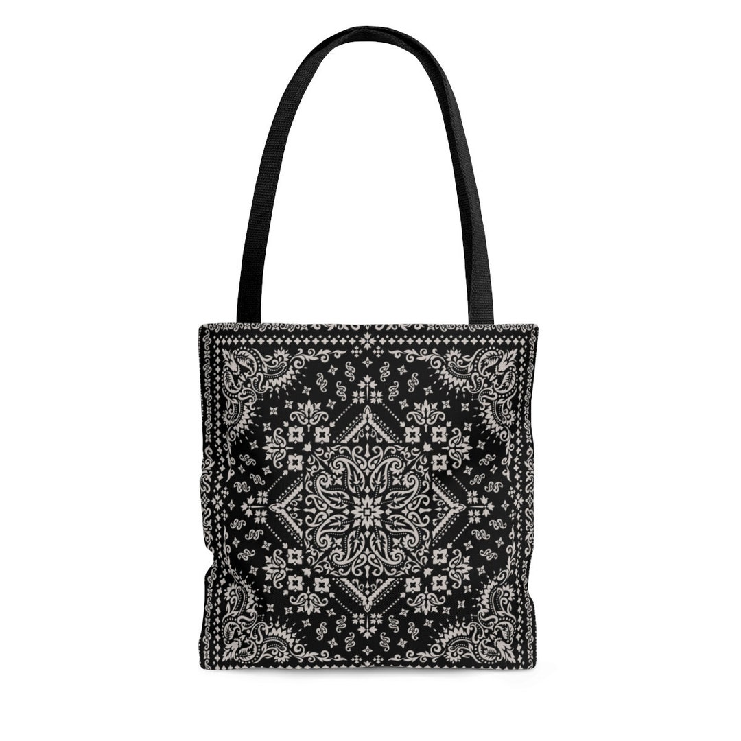 Paisley Bandana Pattern Tote Bag: Indie Shoulder Bag and Black All Over ...