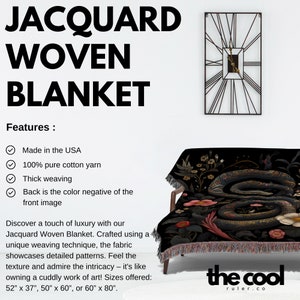 Floral Snake Woven Throw Blanket: Dark Botanical Snake Woven Tapestry ...