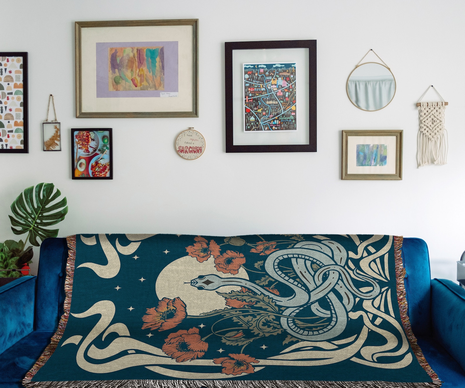 Celestial Snake Woven Blanket: Floral Moon Tapestry, Witchy Occult ...