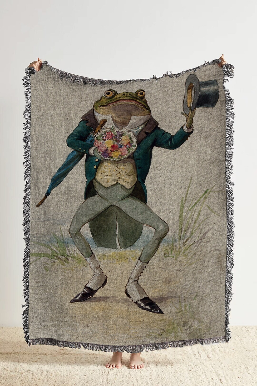 Handsome Frog Woven Throw Blanket: Vintage Toad Illustration Woven ...
