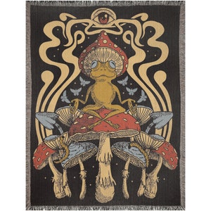 Trippy Toad Woven Throw Blanket: Psychedelic Mushroom Woven Tapestry ...