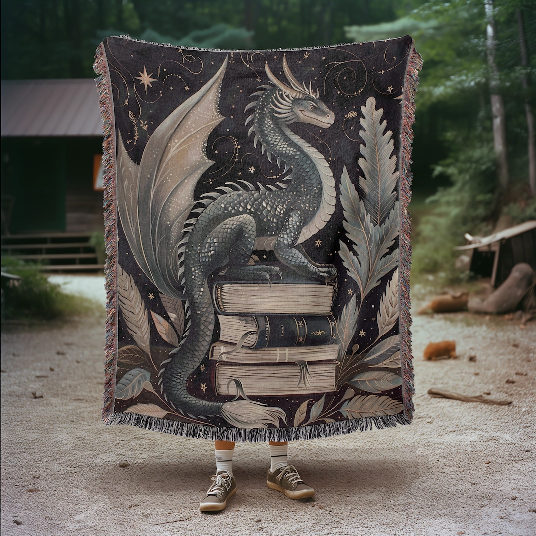 Dark Academia Dragon Blanket Woven Throw | Ethereal Medieval Aesthetic ...