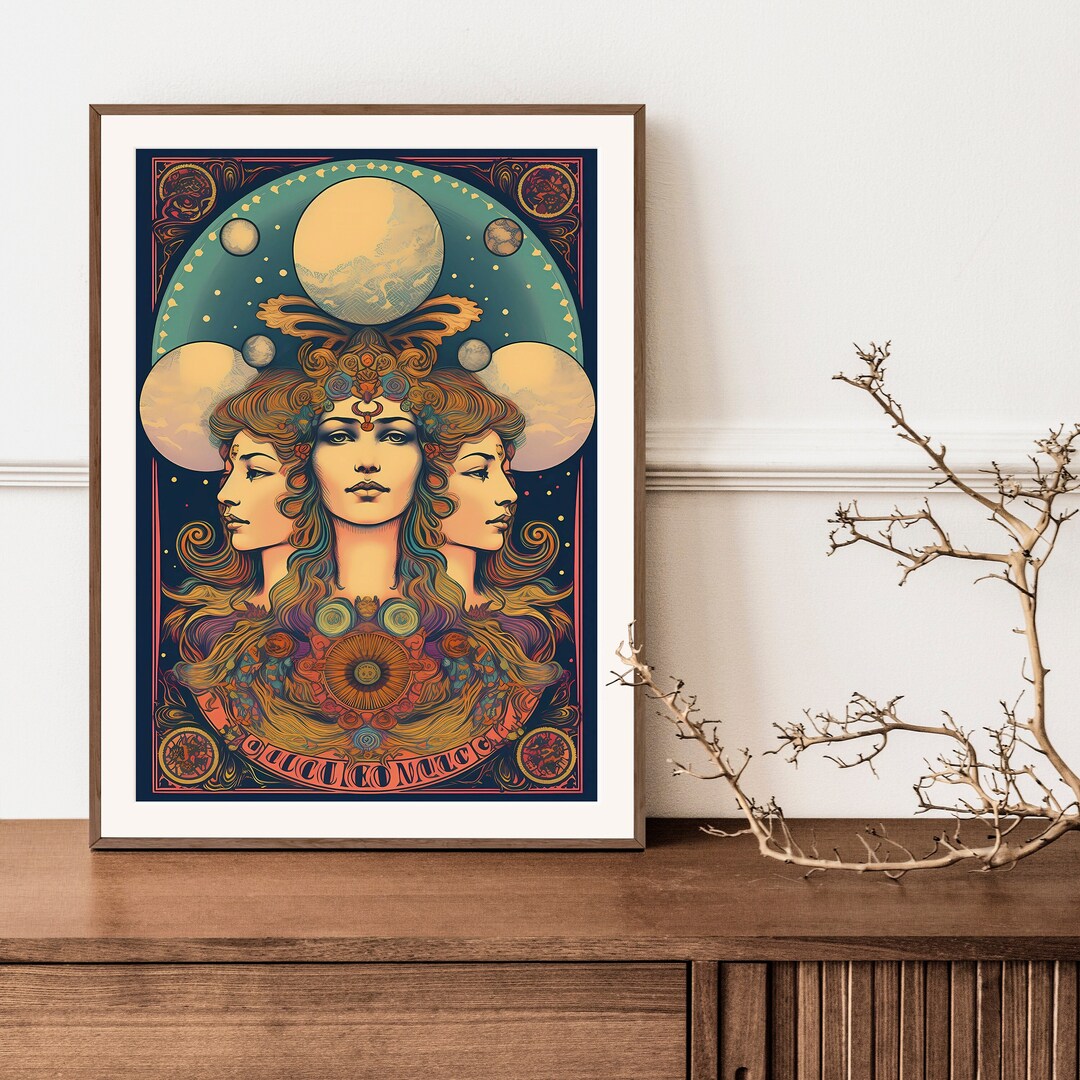 Goddess Art Print: Psychedelic Moon, Boho Room Decor - Etsy