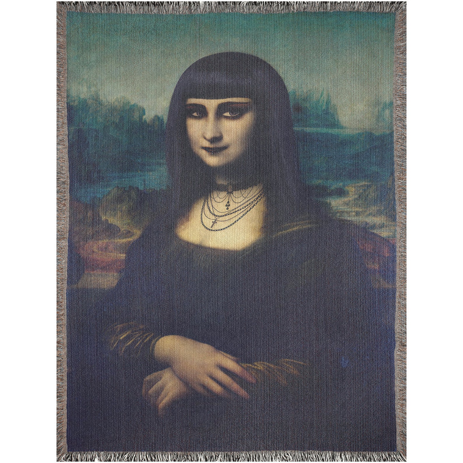 Emona Lisa Woven Throw Blanket: Vintage Meme Woven Canvas and - Etsy