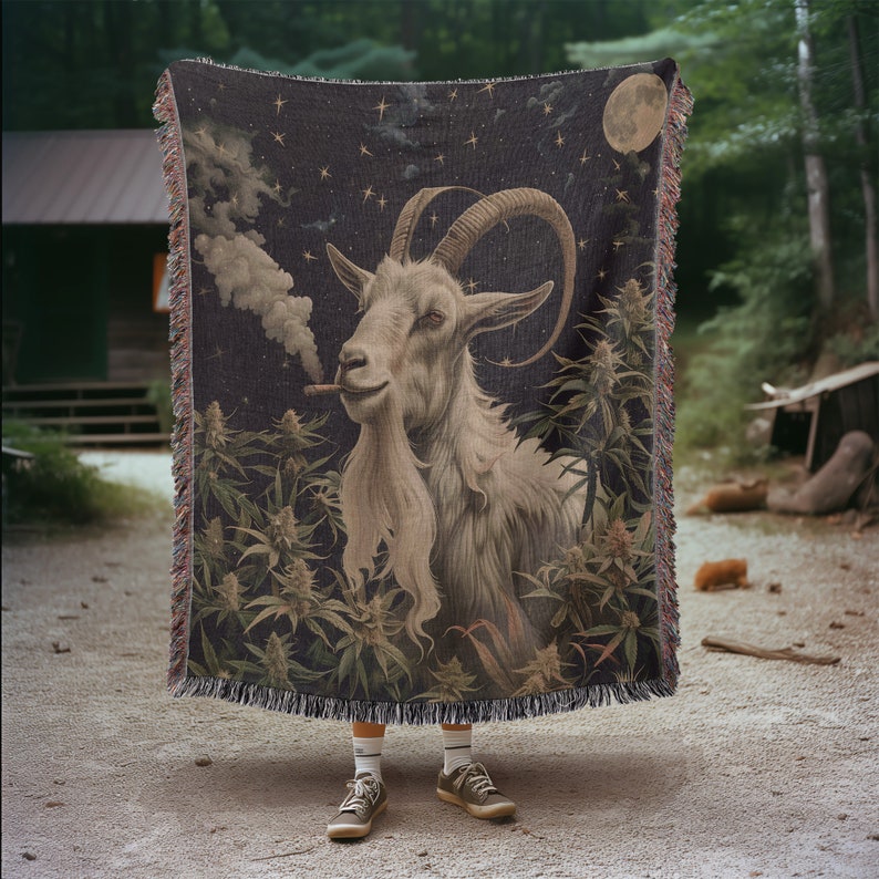 Goat Smoking Weed Throw Blanket | Marijuana Nature Scene and Funny ...