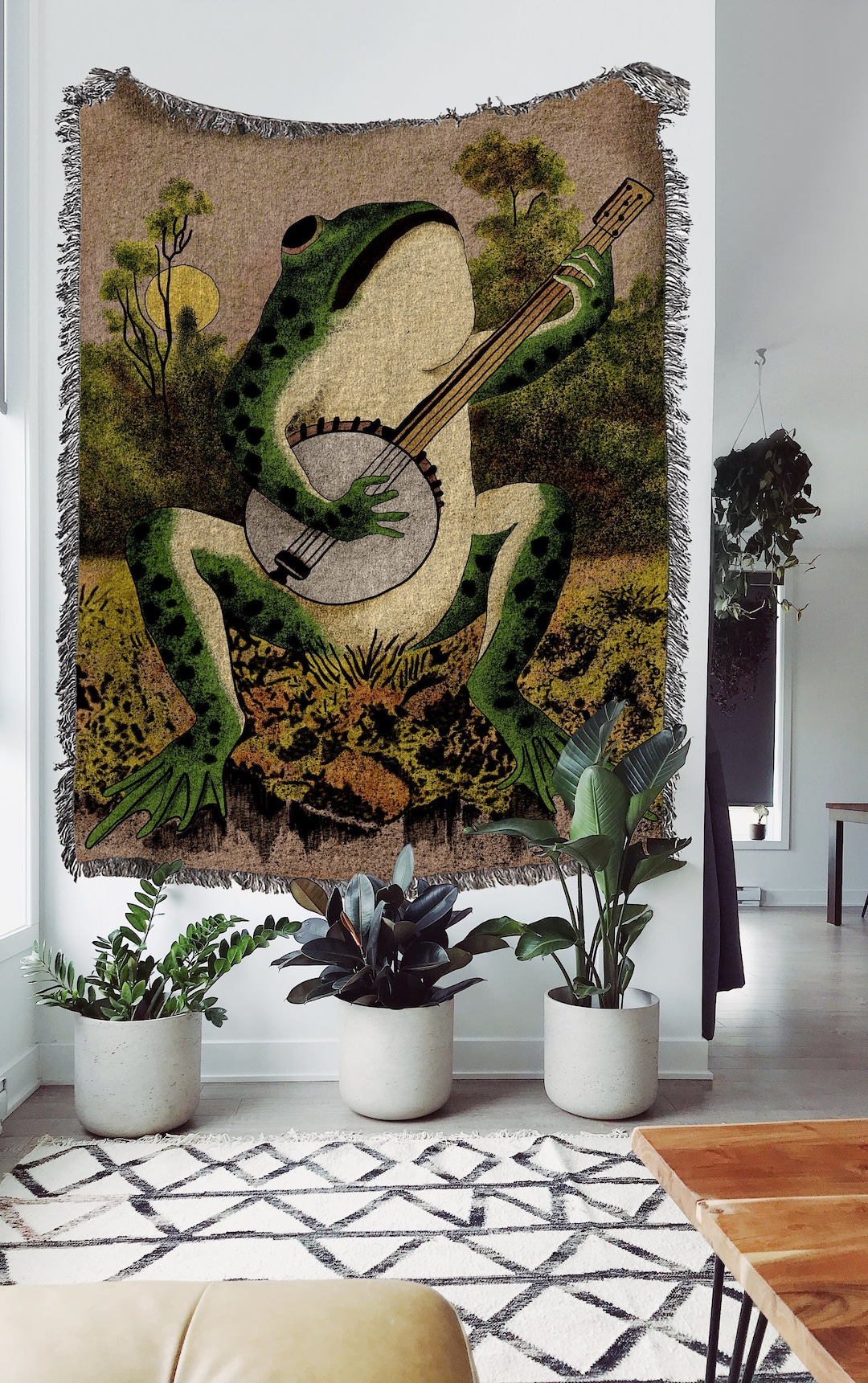 Frog Playing Banjo Woven Throw Blanket: Goblincore Fairycore Decor - Etsy