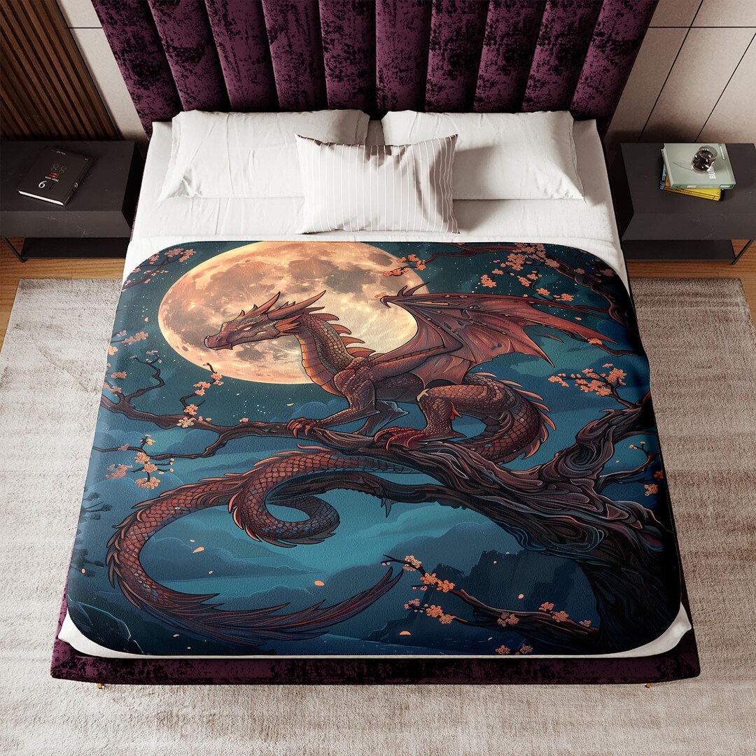 Luna Dragon Blanket: Gothic Mythology Tapestry Art - Etsy