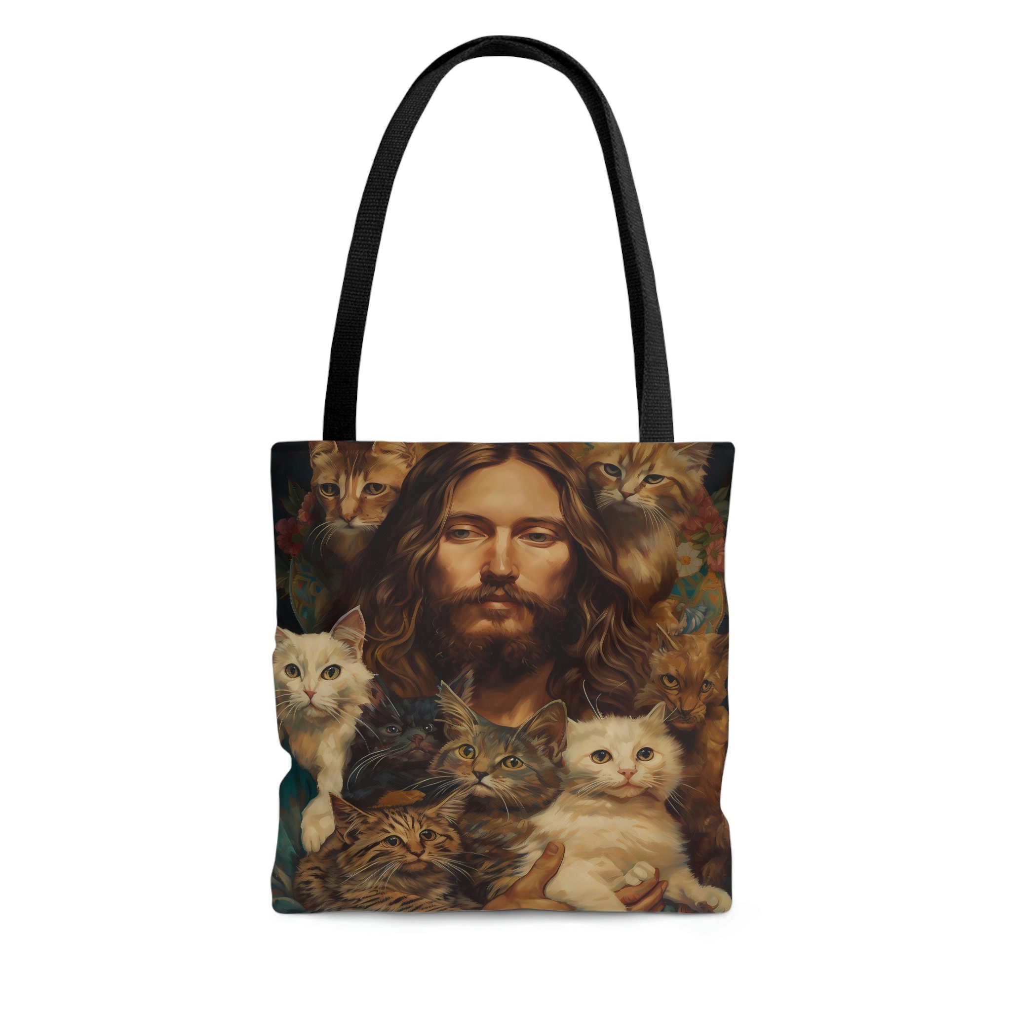 Hippie Jesus With Cats Tote Bag: Cute Cat Lovers Shoulder Bag - Etsy
