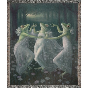 Frogs Dancing in Filed Woven Throw Blanket: Kawaii Frog Woven Tapestry ...
