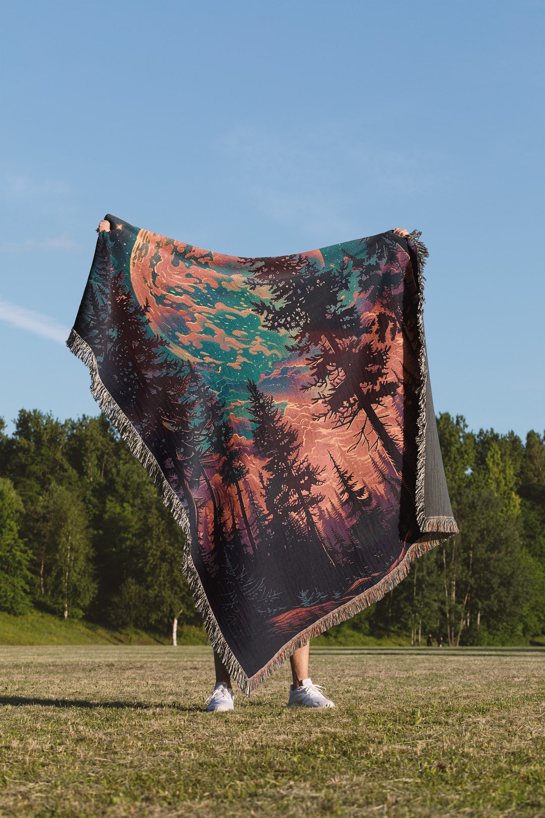 Northern Lights Forest Throw Blanket: Psychedelic Nature Decor - Etsy