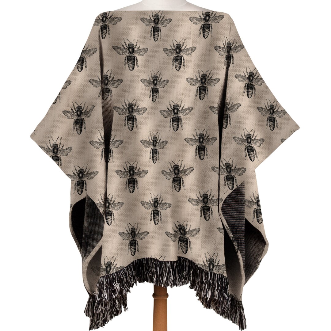 Royal Bee Pattern Woven Poncho, Cotton Poncho for Women, Bee Lovers ...