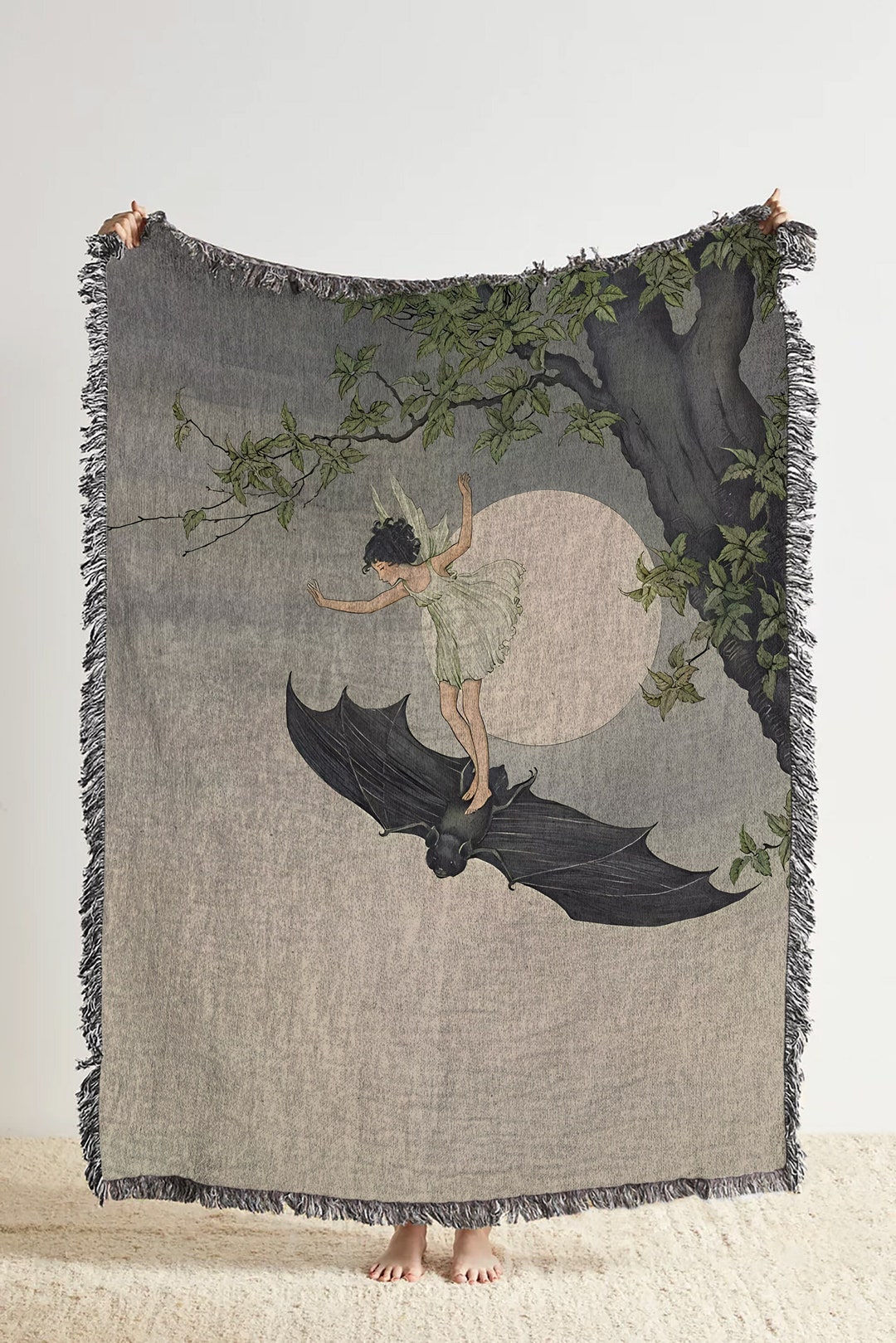 Fairy Riding Bat Woven Throw Blanket | Ida Rentoul Outhwaite Vintage ...