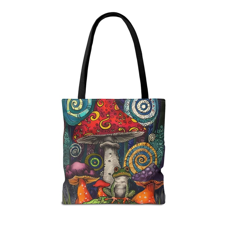 Trippy Frog Tote Bag: Psychedelic Mushroom Scene, Bohemian Style - Etsy