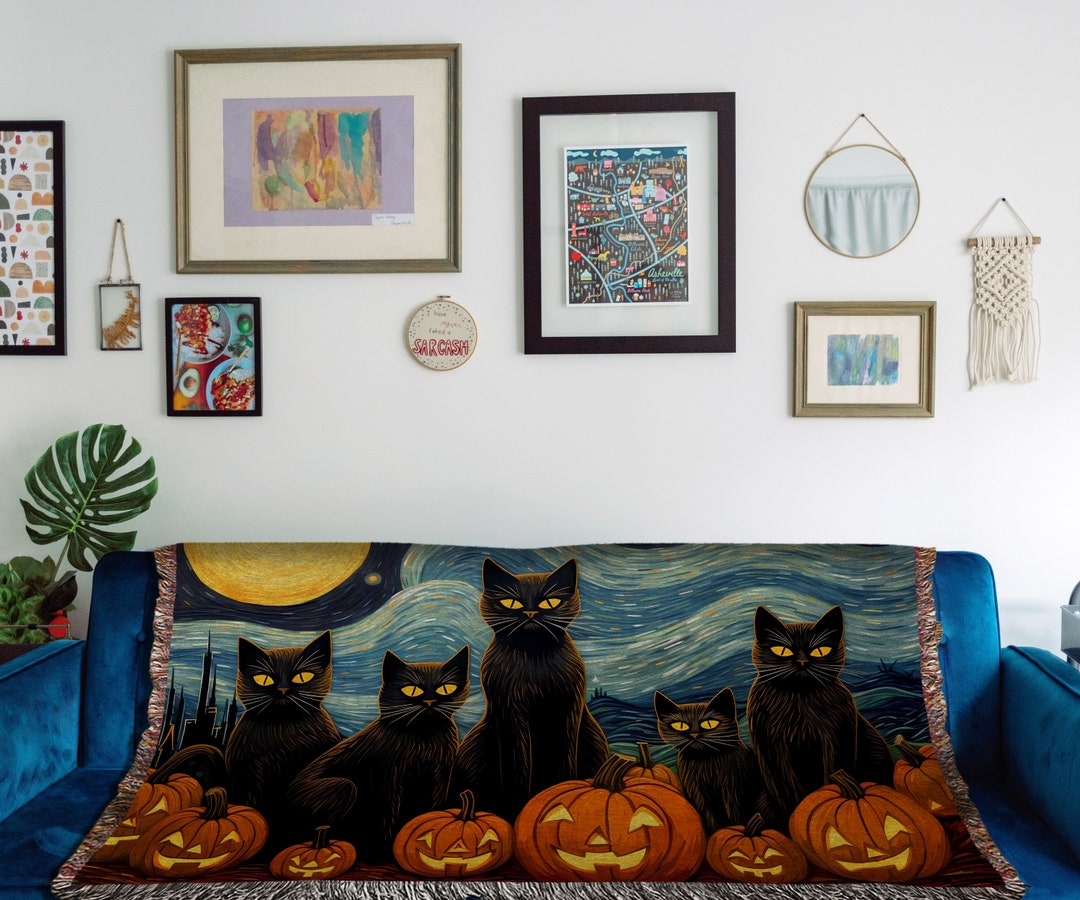 Pumpkin Patch Cats Woven Throw Blanket: Spooky Halloween Decor - Etsy ...