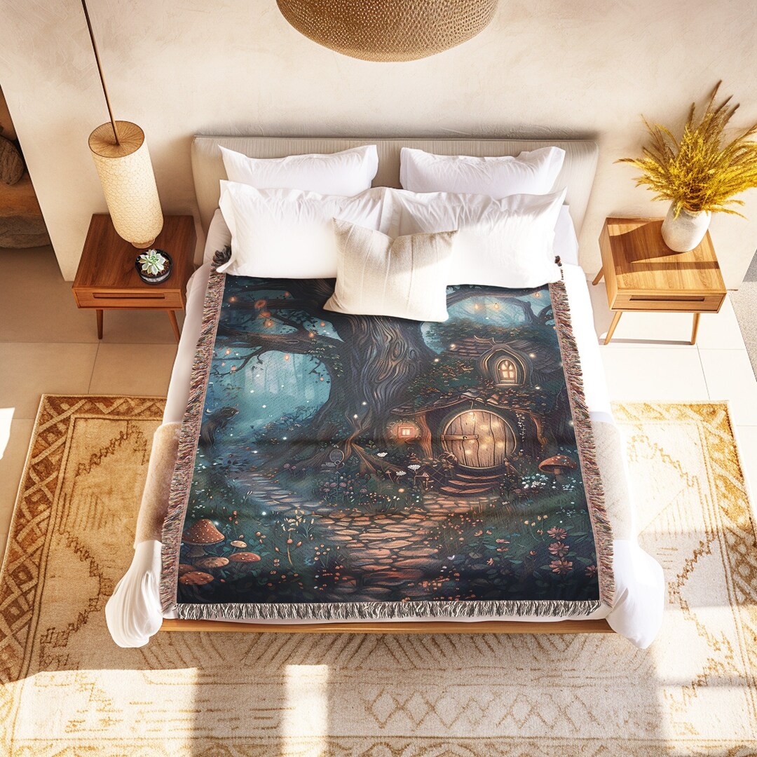 Fairy Tale Hobbit House Blanket | Whimsical Forest Room Decor, Cottage ...